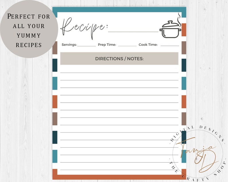 Steel Blue Recipe Card, Recipe Pages, Printable Recipe Sheet, A4 Recipe ...
