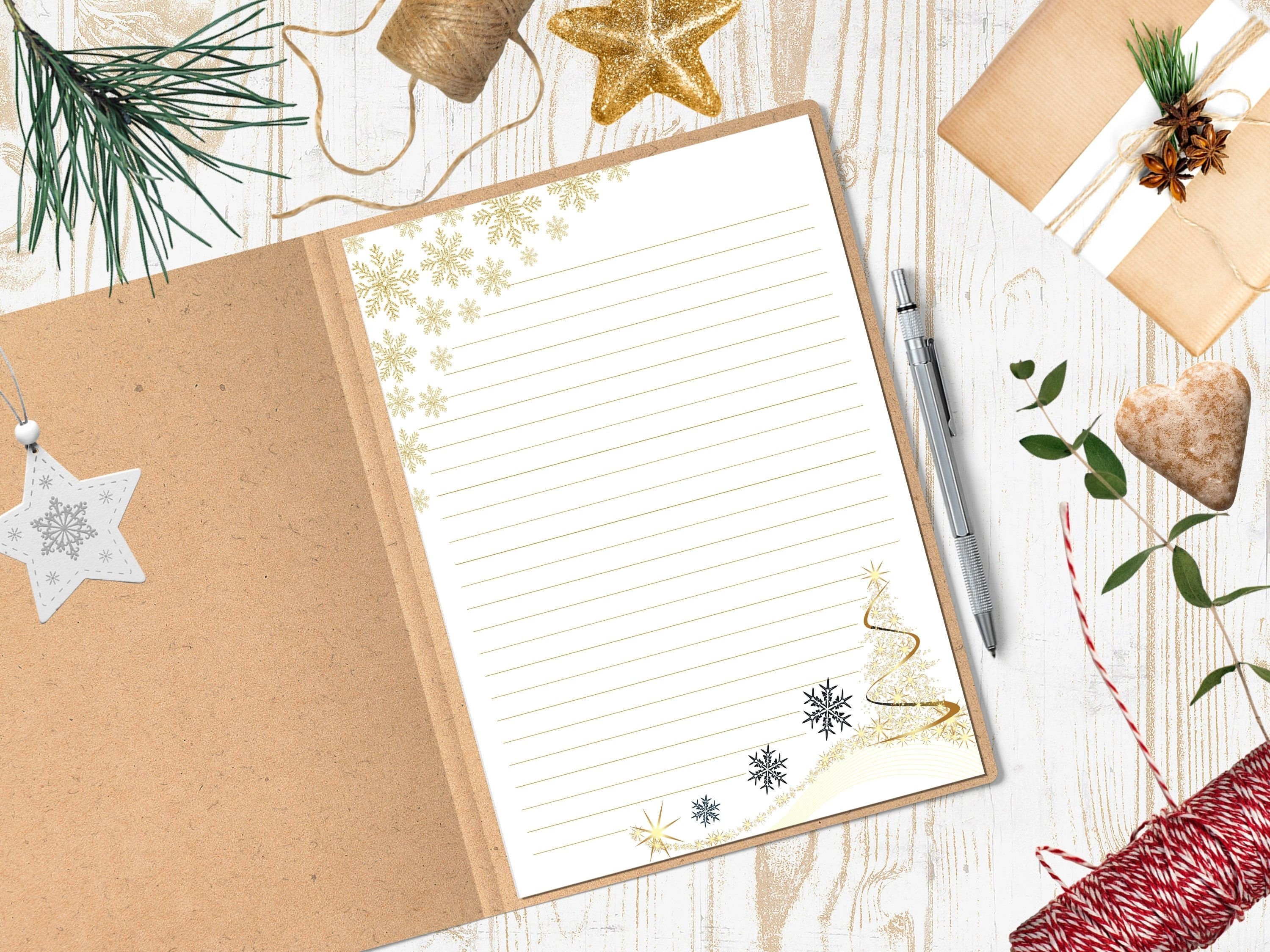 Juego de papelería imprimible de Navidad de oro, escritura de cartas ...