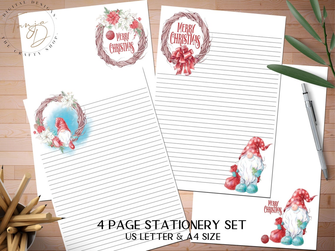Christmas Printable Stationery Set, Christmas Gnome, Gnomes, Printable ...
