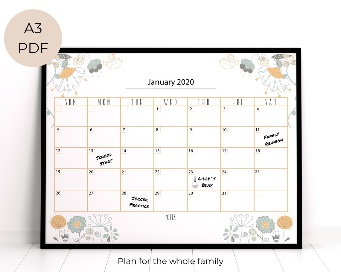 Undated Editable Monthly Calendar, Printable Planner, PDF Planner ...