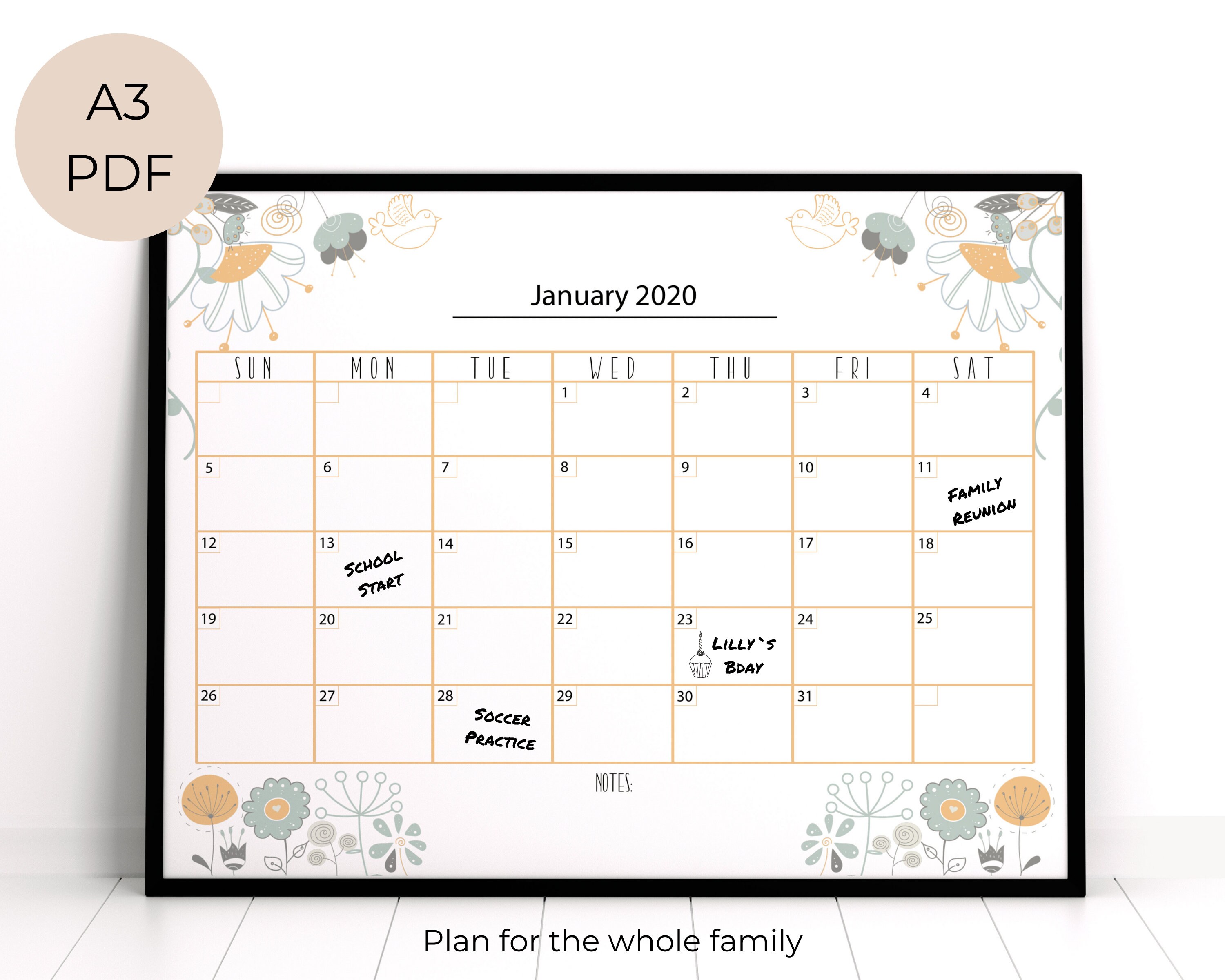 Undated Editable Monthly Calendar, Printable Planner, PDF Planner ...