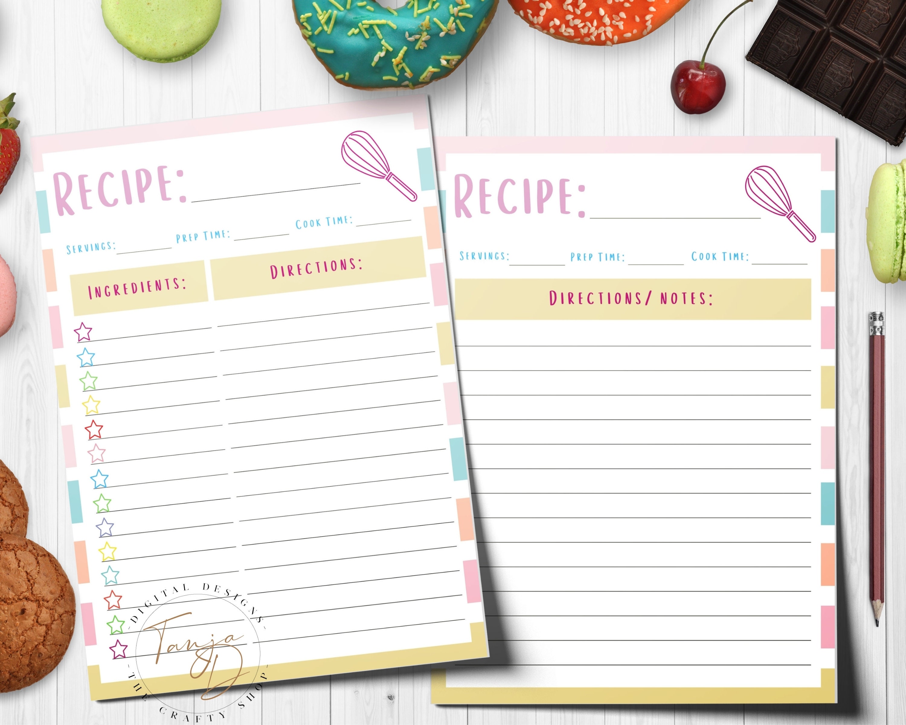 Sprinkles Recipe Cards, Recipe Page Template, Printable Recipe Sheets ...