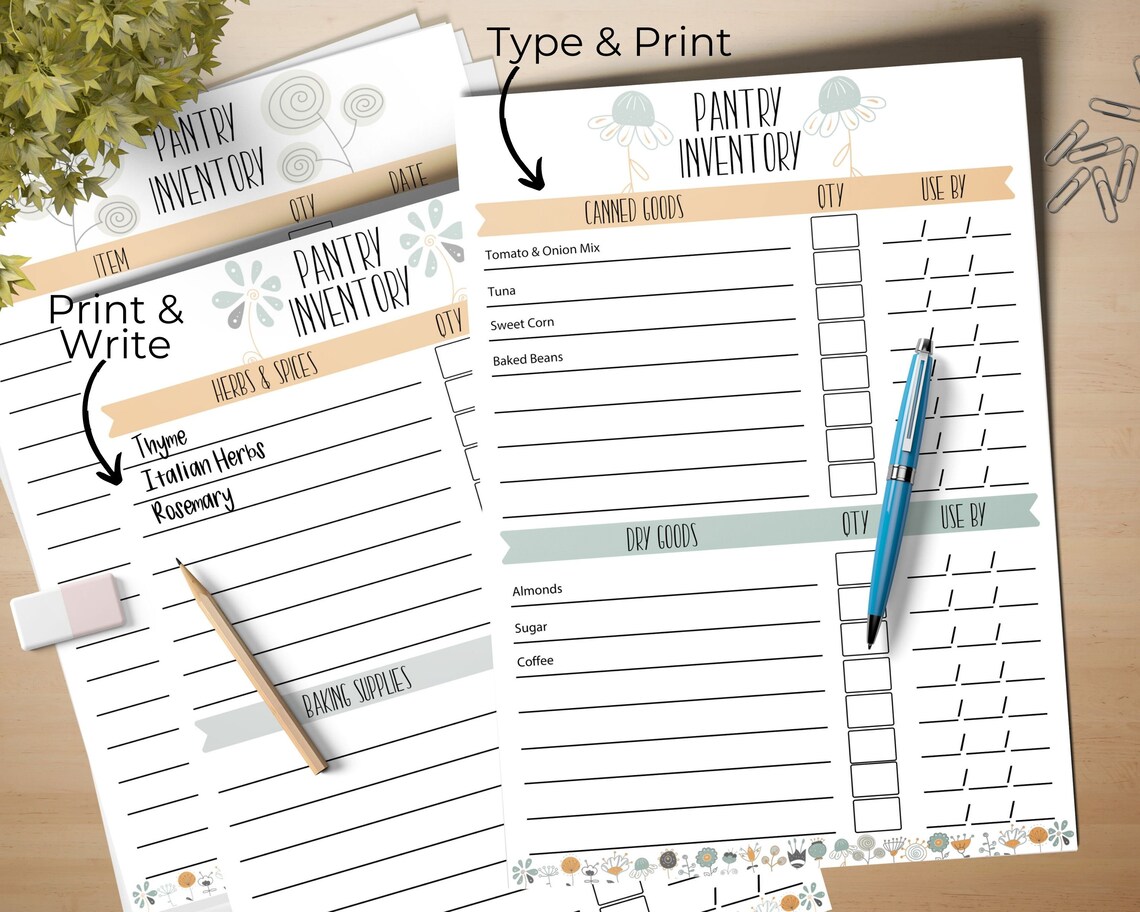 Pantry Inventory, Fillable PDF, Pantry Organization Page, PDF Printable ...