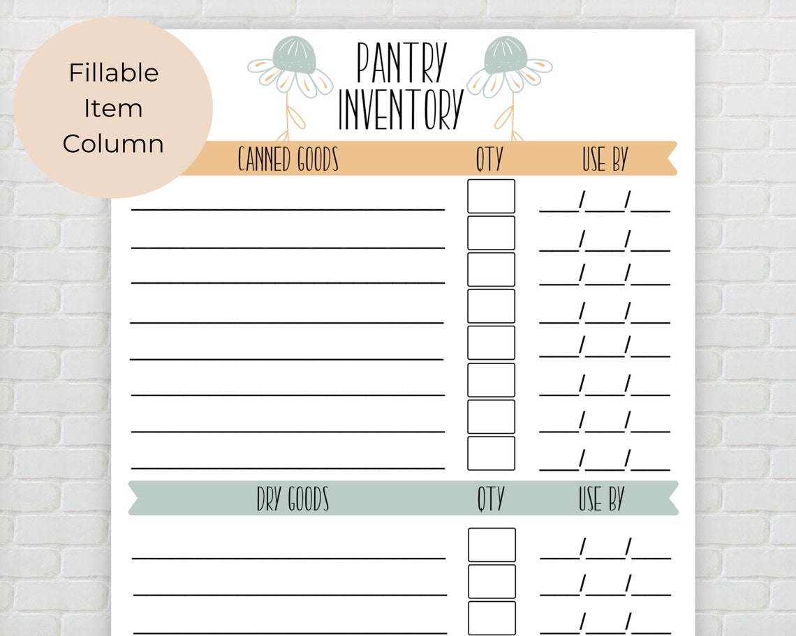 Pantry Inventory, Fillable PDF, Pantry Organization Page, PDF Printable ...