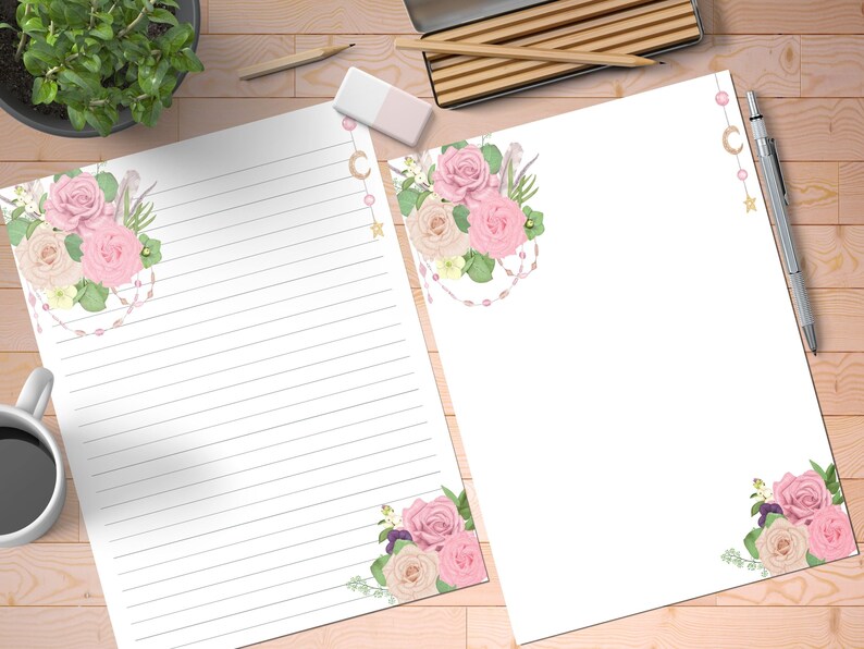 Pink Boho Printable Stationery Digital Paper Letter Paper - Etsy