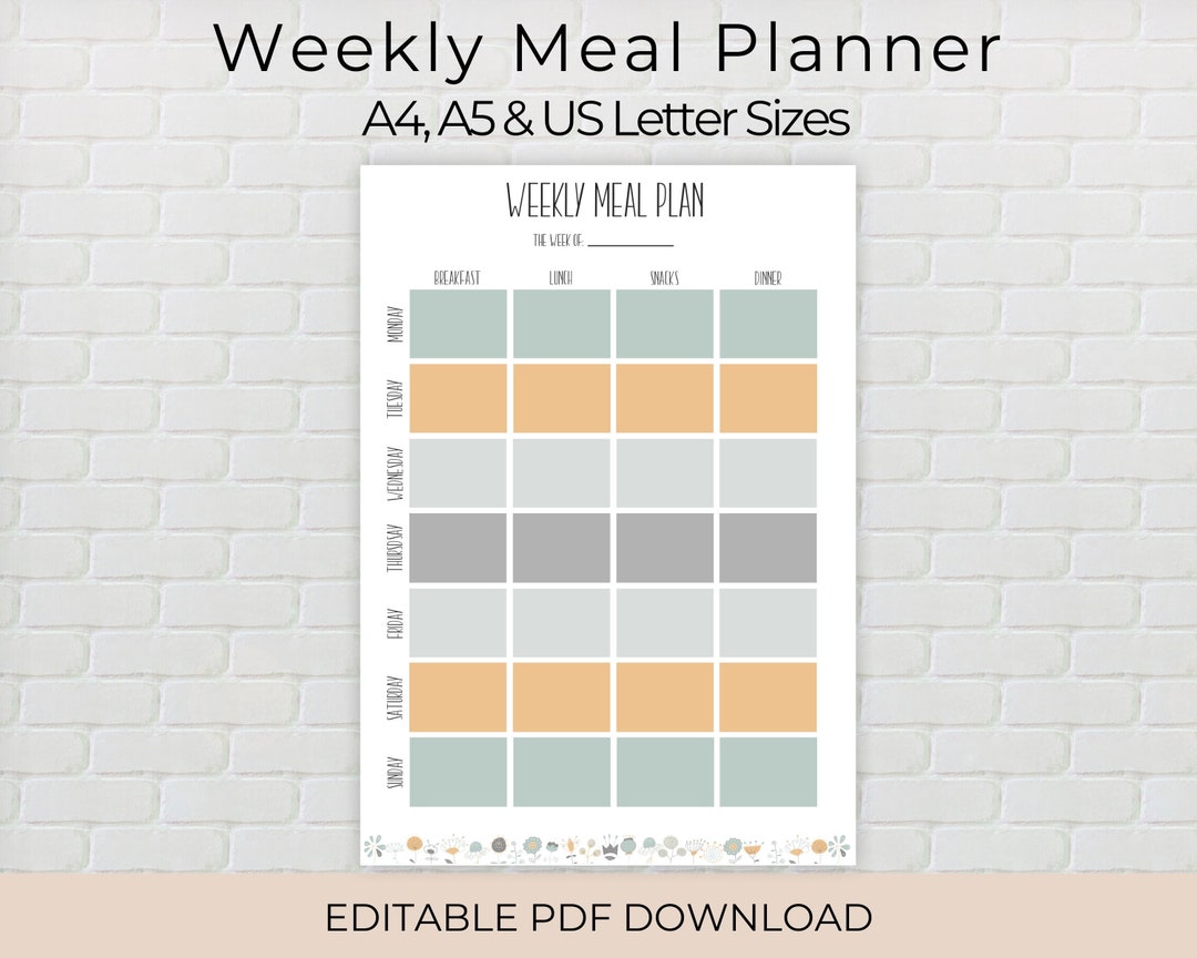 Weekly Meal Planner, Editable Planner, Meal Planner Printable, 8.5x11 ...