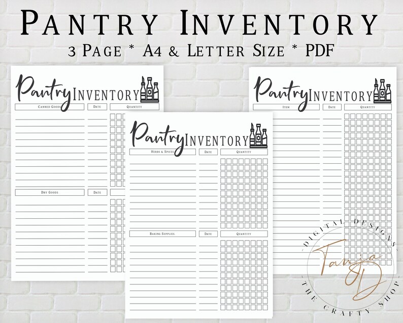 Pantry Inventory, Fillable PDF, Pantry Inventory Checklist, Kitchen ...