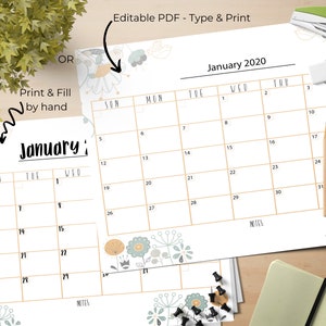 Undated Editable Monthly Calendar, Printable Planner, PDF Planner ...