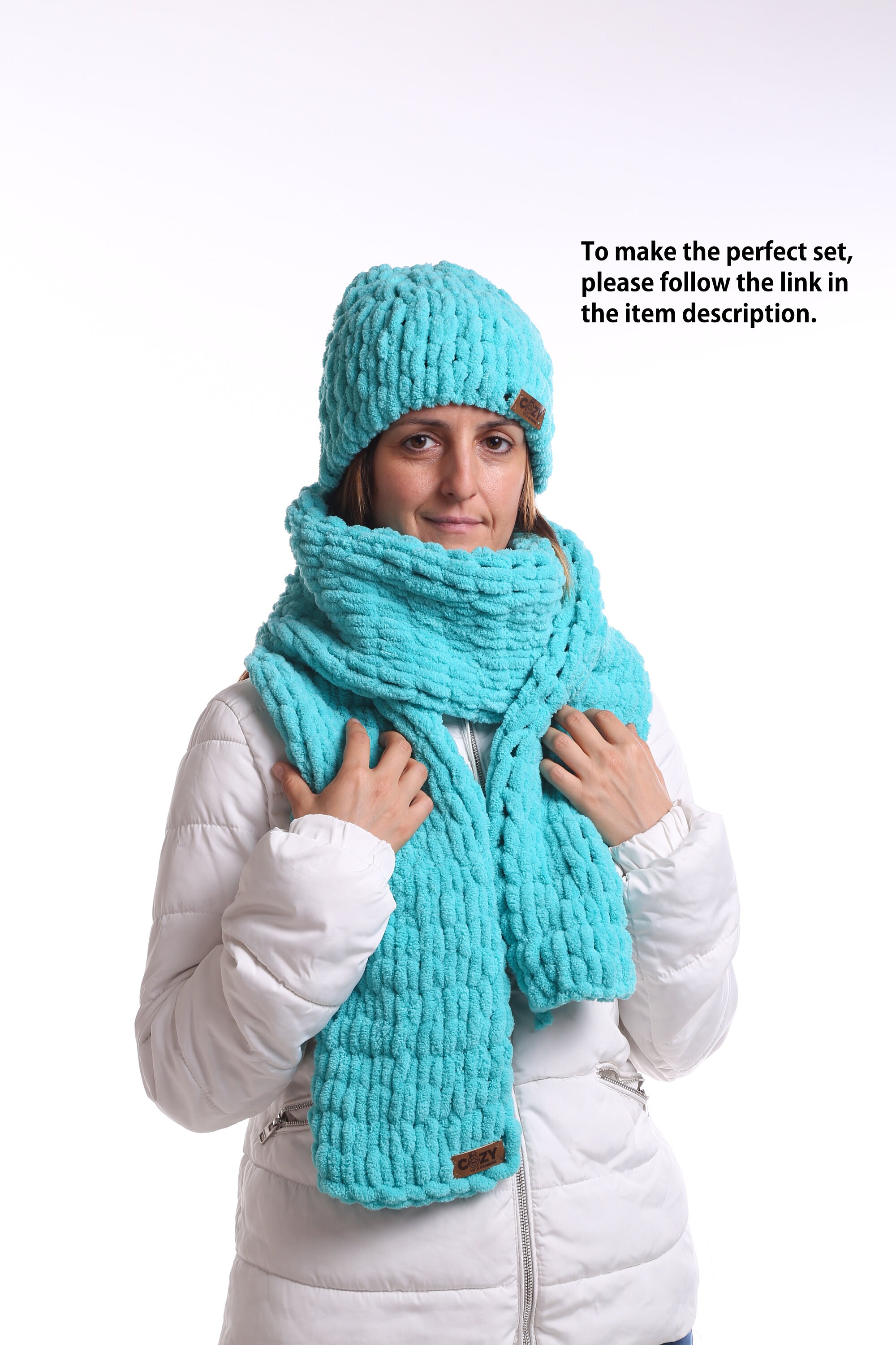 Unisex Cozy Winter Scarf, Turquoise Hand Knitted Thick Scarf, Super ...