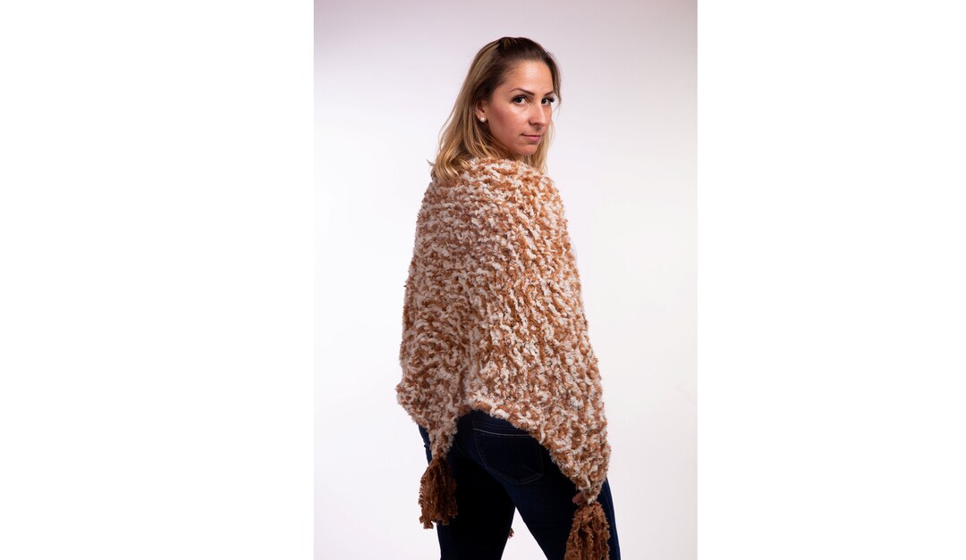 Big Hand Knitted Wool Cloak Shawl With Tassels, Winter Thick Textured ...