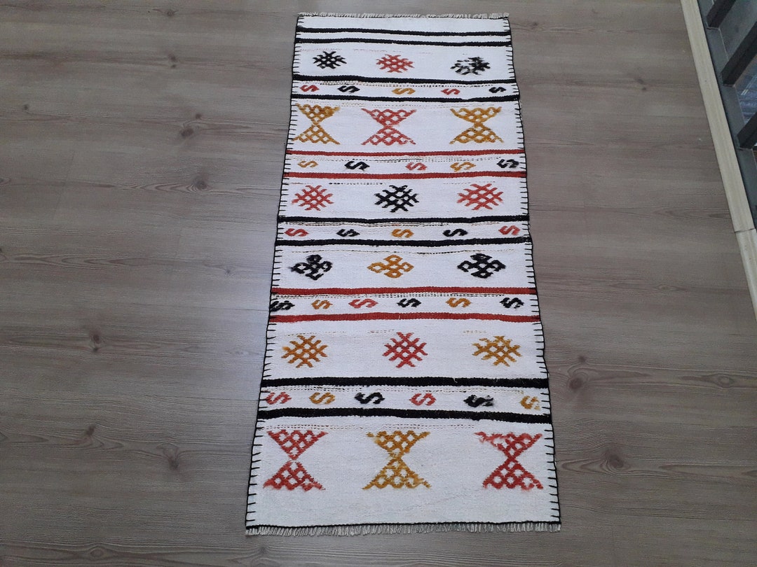 2x4 White,black,mustard,red Mini Runner HEMP Rug, Vintage Boho Rug 1.87 ...
