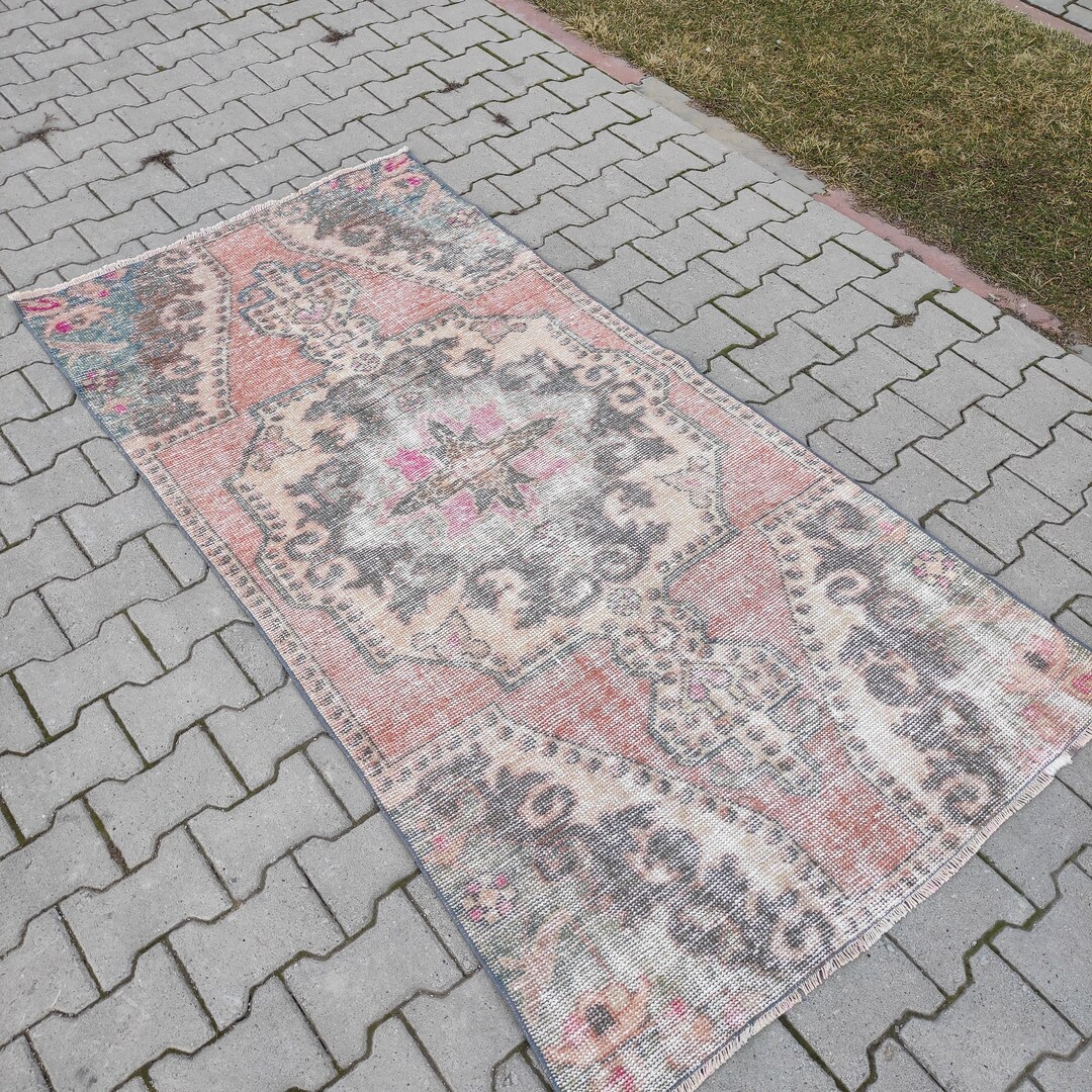 Cappadocian Rug , Old Area Rug , 3.64''x6.86'' Light Orange , Colorful ...