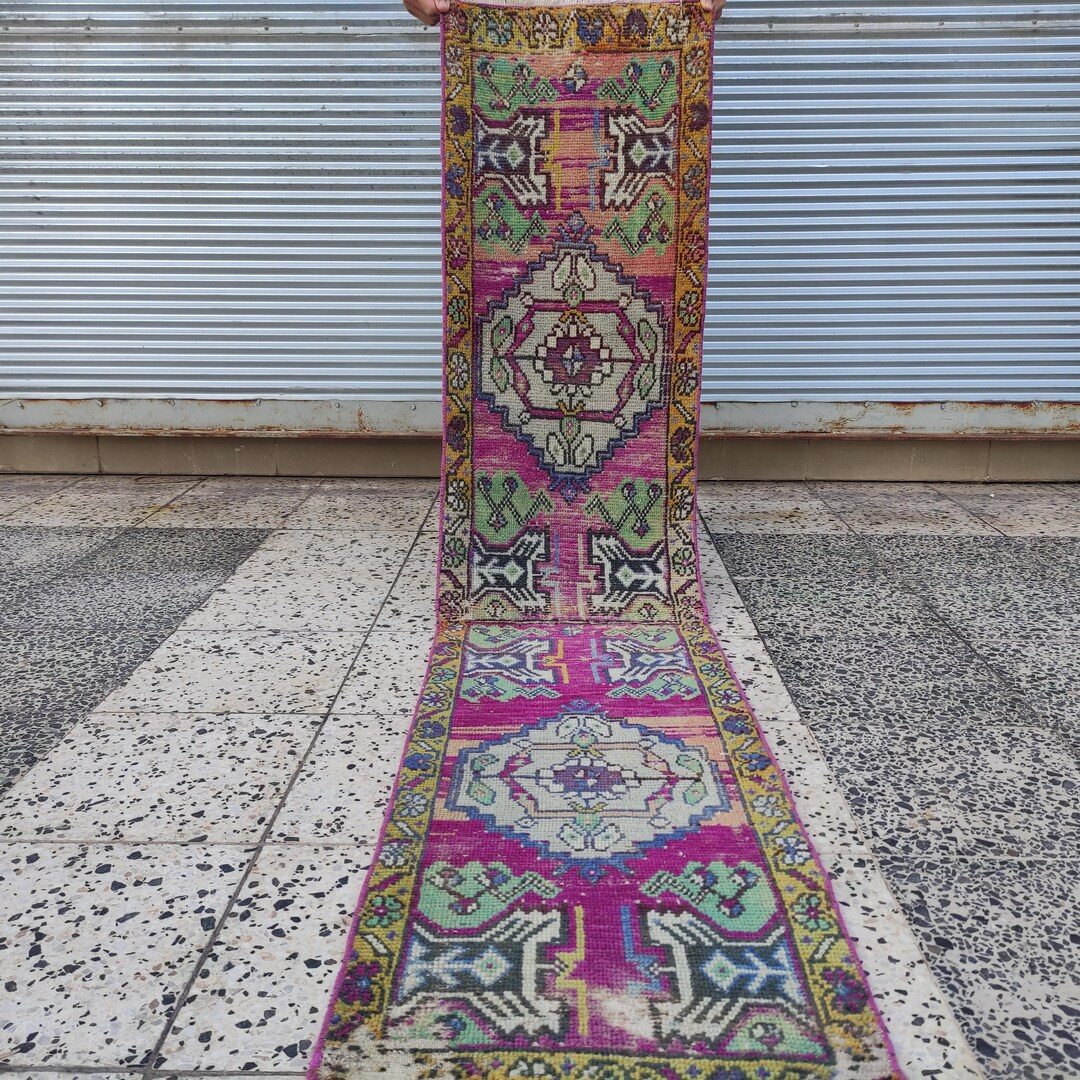 1x7 Rare Mini Runner Rug , Old Turkish Big Door Mat , 1,41'' X 6,56 ...