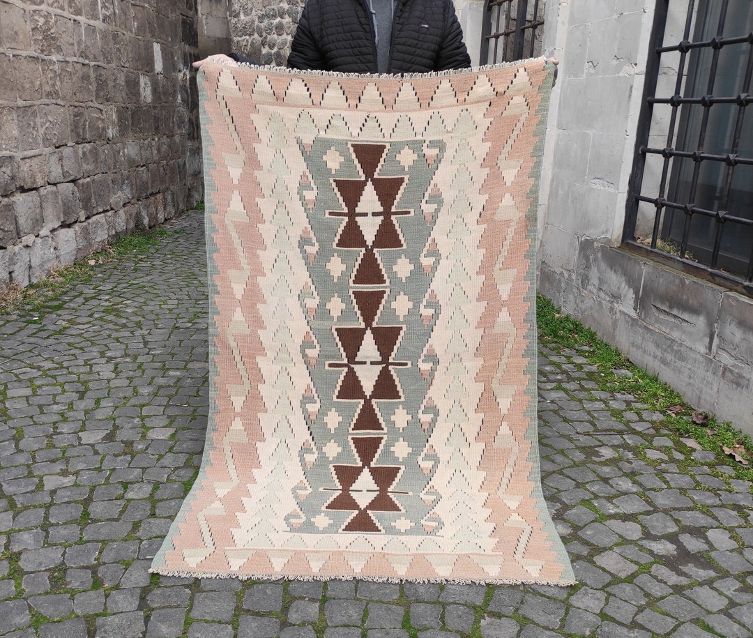 Pastel Colors Kelim Rug , Vintage Rug , Turkish Kilim Rug 3.51'' X 5.90 ...