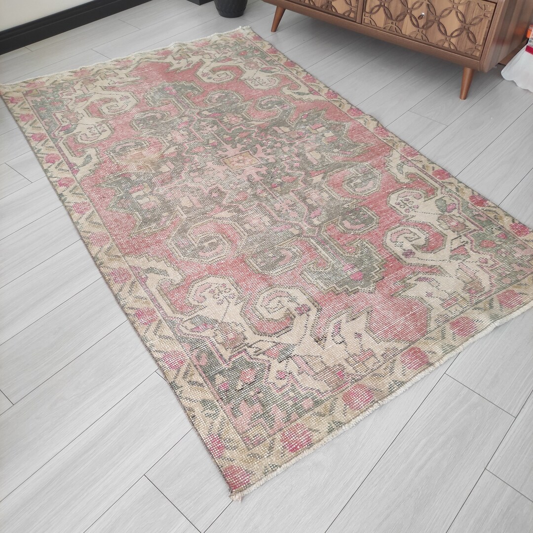 Cappadocia Rug, 4x7 Old Area Rug , 4.2'' X 7.1'' Faded Red, Colorful ...