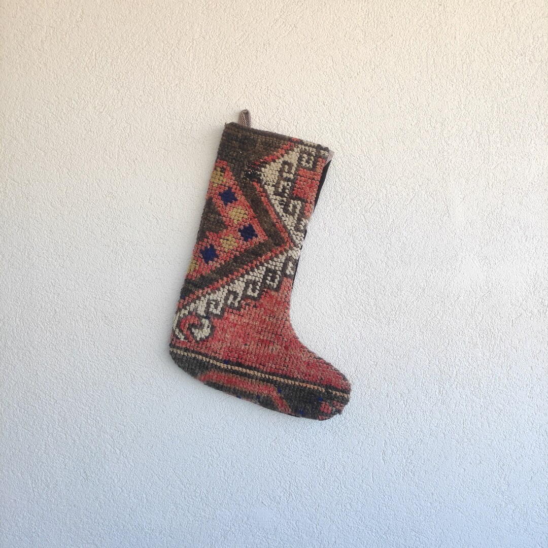 Handmade Christmas Rug Stocking Light Red Colorful Santa - Etsy