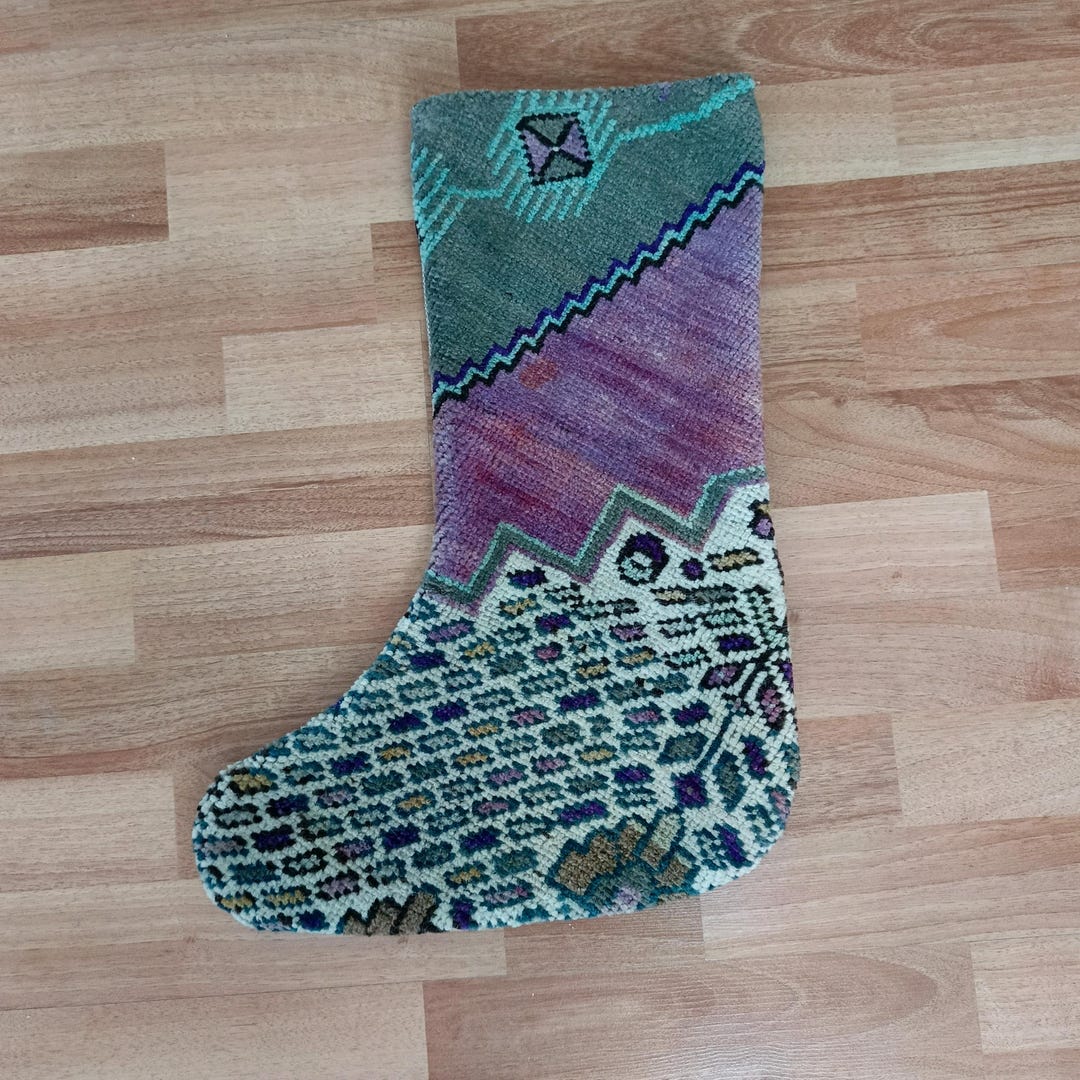 Neutral Handmade Christmas Rug Stocking , Cream , Light Brown Santa ...