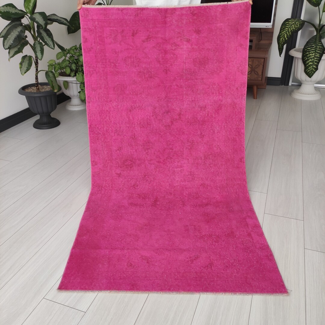 Barbie Pink Vintage Rug , 3.02'' X 5.68'' Kitchen Rug , 3x6 Overdyed ...