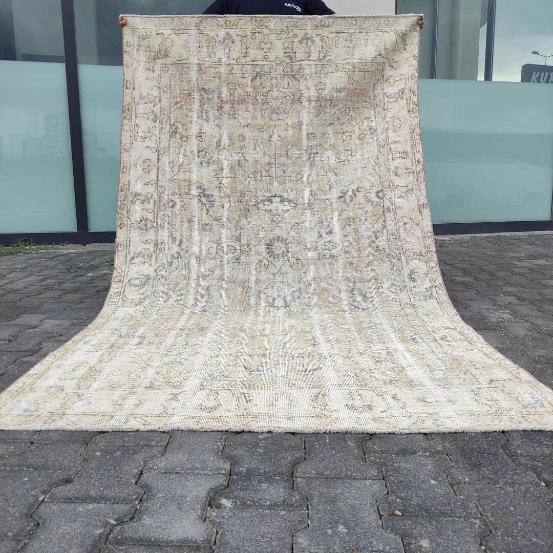 Antique Washed Rug , 5x8 Old Area Rug , 4.59'' X 8.2'' US Rug , Rare ...