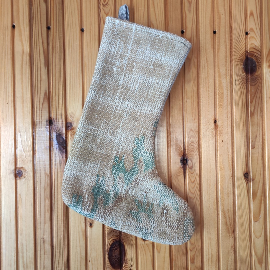 Vintage Handmade Christmas Rug Stocking Light Beige Pastel - Etsy UK