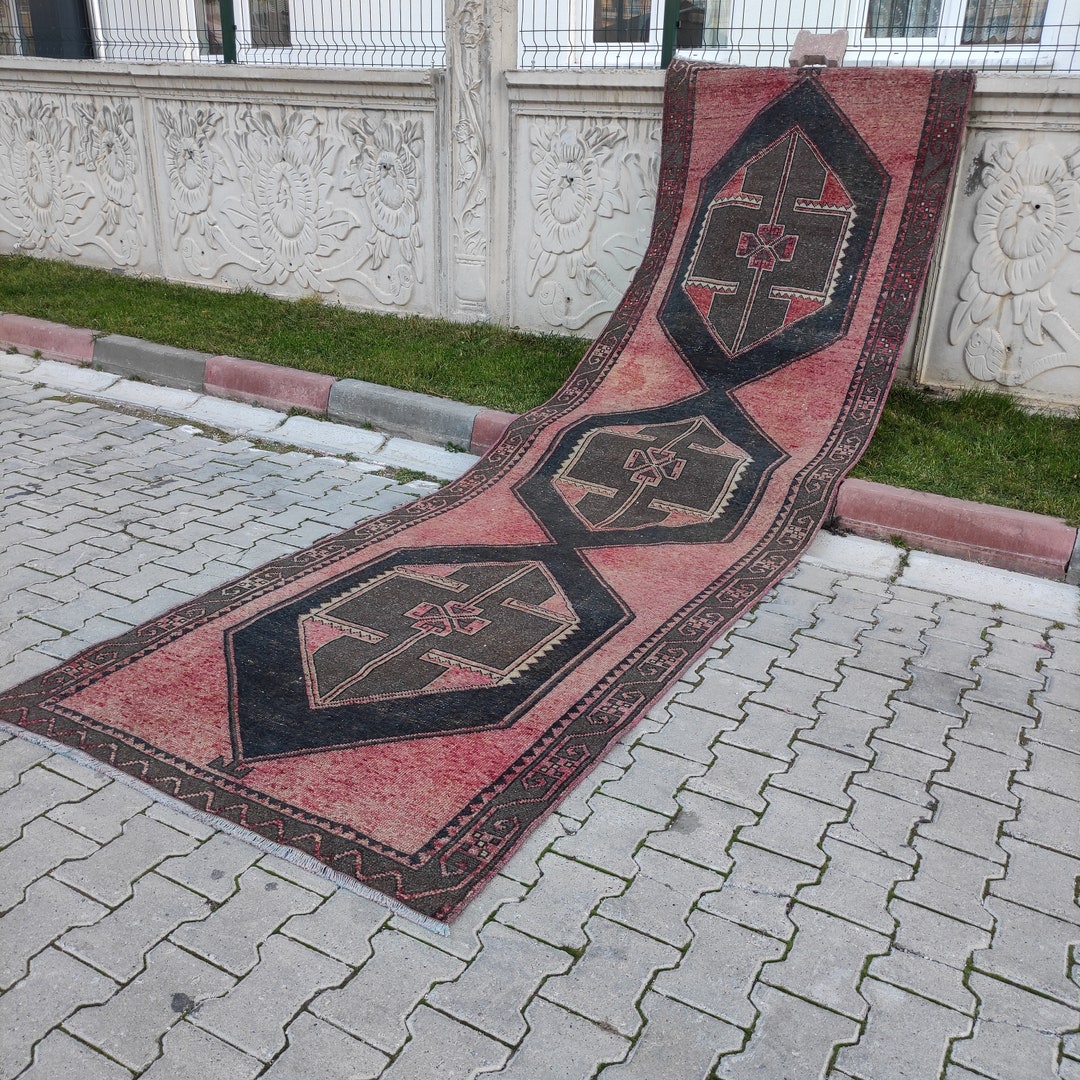 Very Long and Huge Unique Rug , 4.1'x 14' Runner Rug , Rusty Red ...