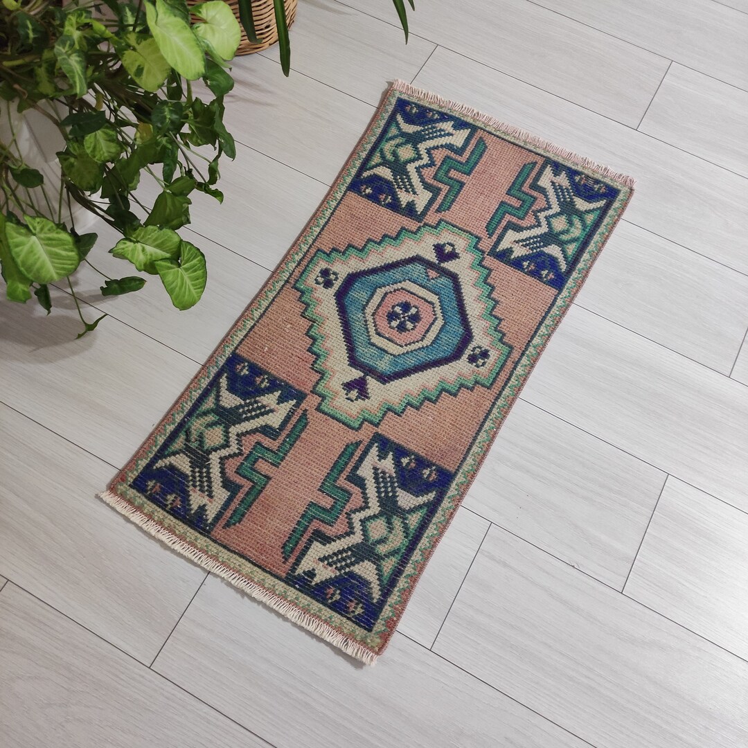 Pastel and Colorful Old Rug , Turkish Door Mat , Boho Rug , 1.41'' X 2. ...