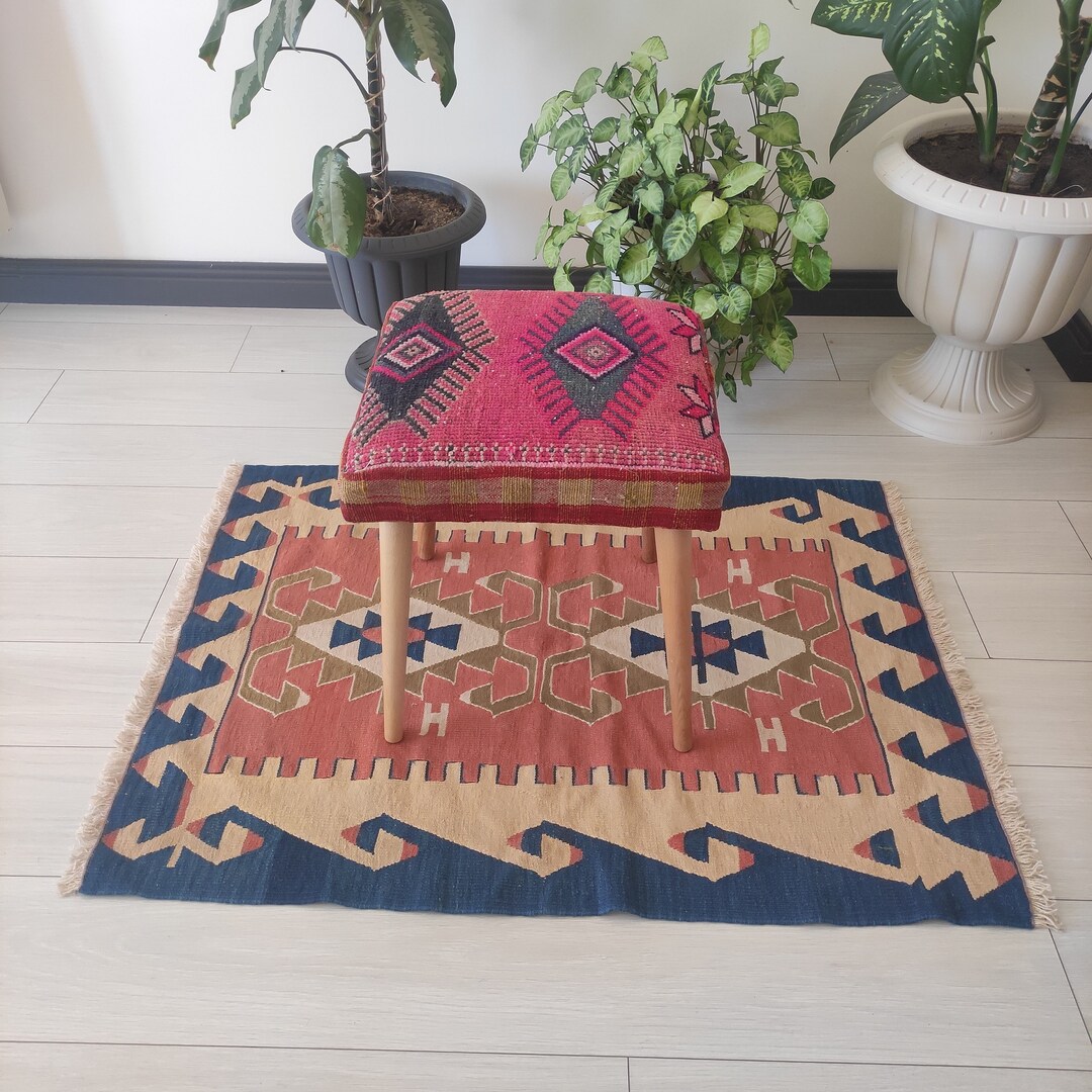 Vintage Rug Stool , Hot Pink , Colorful Kilim Chair, Ottoman , Turkish ...
