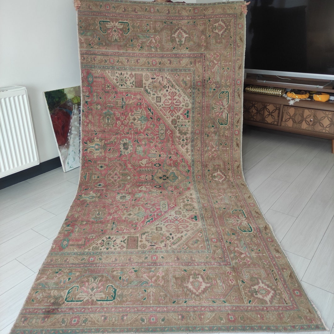 Pastel Oriental Rug , Old Rug , 4.43'' X 9.42'' Oversized Rug , Area ...