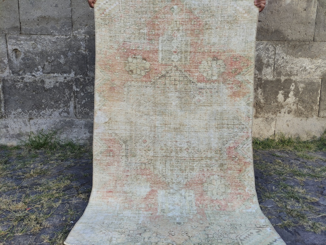3x5 Vintage Anatolian Rug: Faded Orange Heriz Motif, Handmade Wool - Etsy