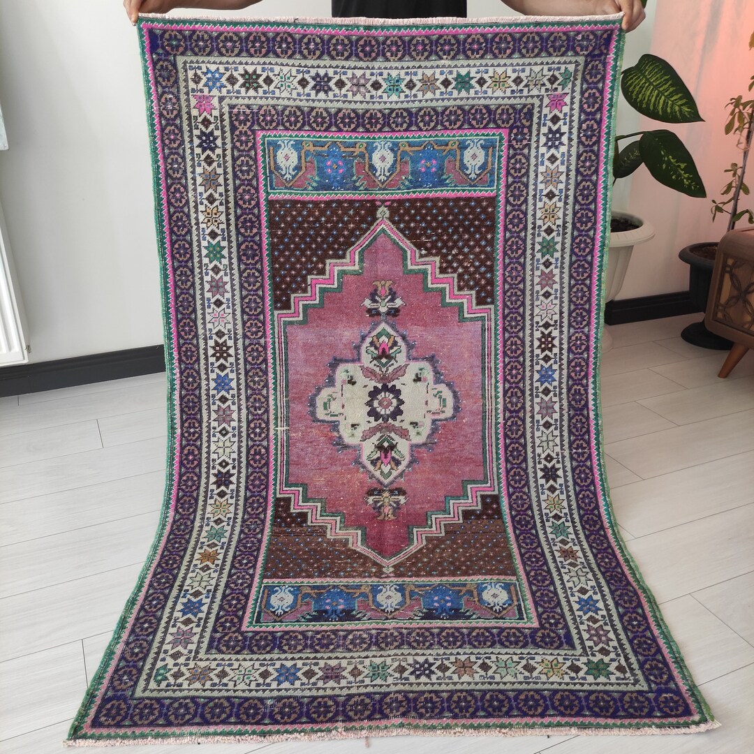 Vintage Colorful Village Rug , 3.54'' X 5.81'' Old Area Rug , 4x6 ...