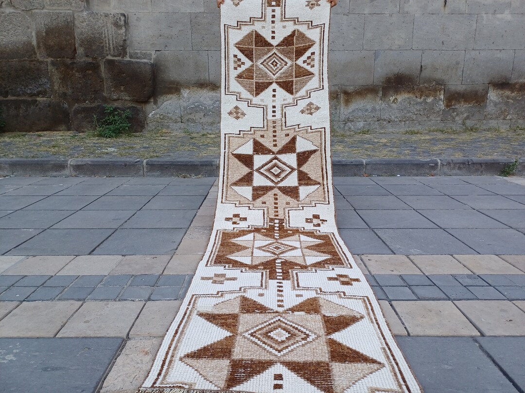 White , Brown Kitchen Rug , Corridor Rug , Turkish Rug , 2.33'' X 9.38 ...