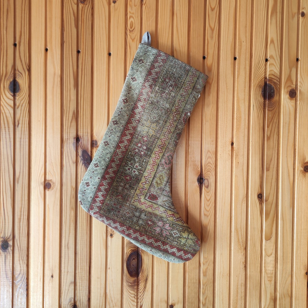 Noble , Colorful Wool Vintage Handmade Christmas Rug Stocking , Santa ...