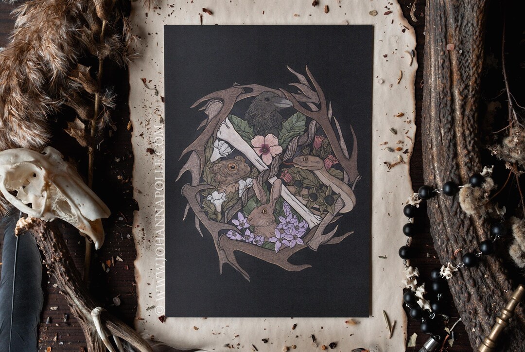 WITCHES COMPASS A5 Art Print Folk Witch Animism Hedgecrossing Spirit ...