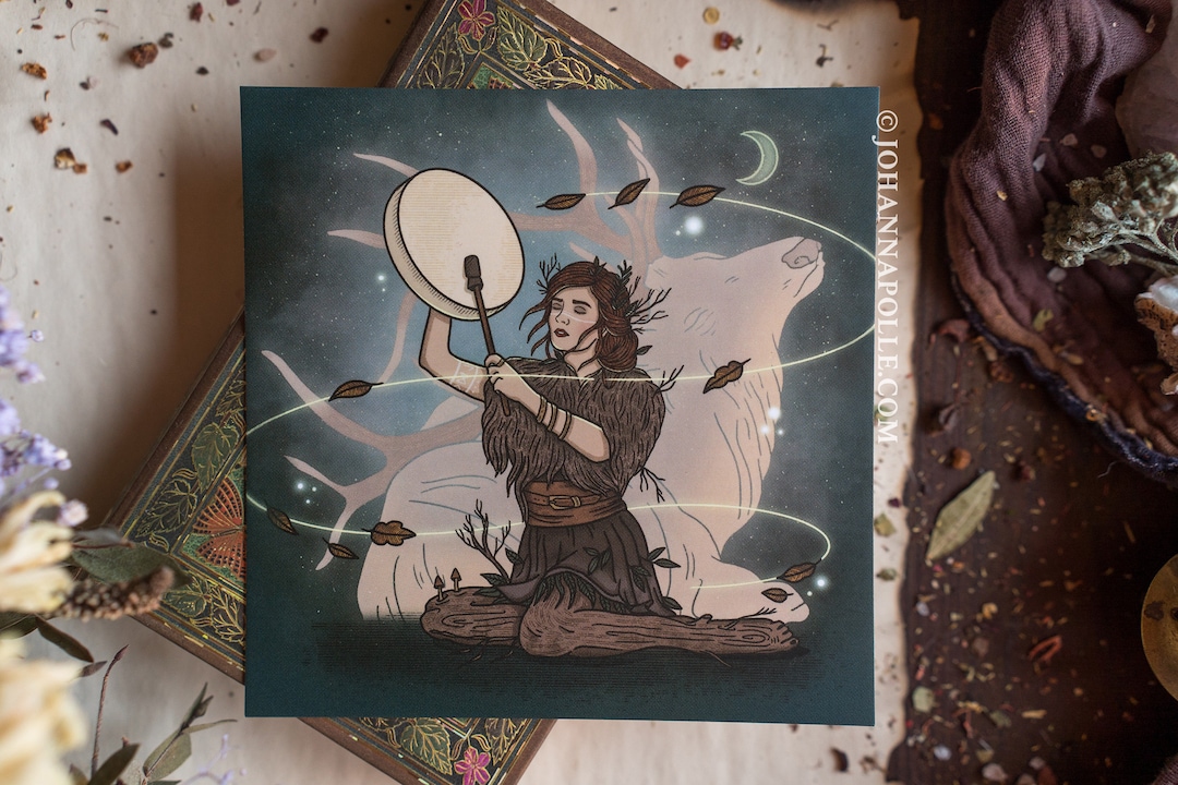 SPIRIT DRUM Mini Art Print | Pagan | Animism | Shaman | Spirit Flight ...