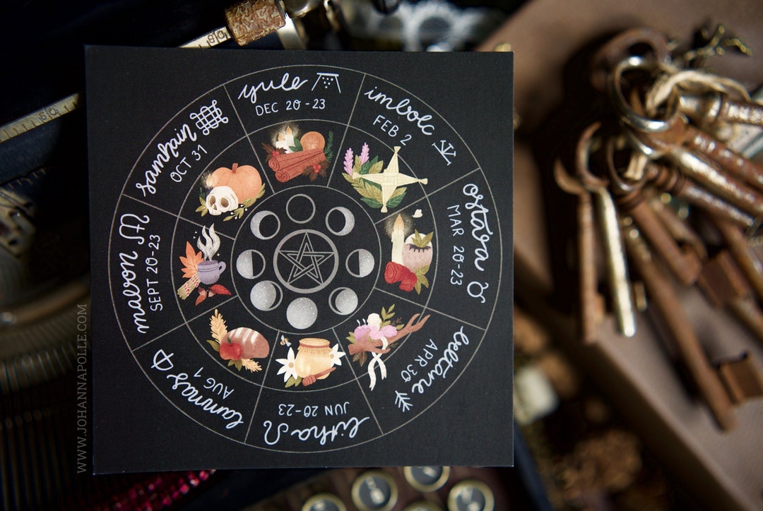 PAGAN WHEEL of the Year Mini Art Print Postcard Pagan Art Mythology ...