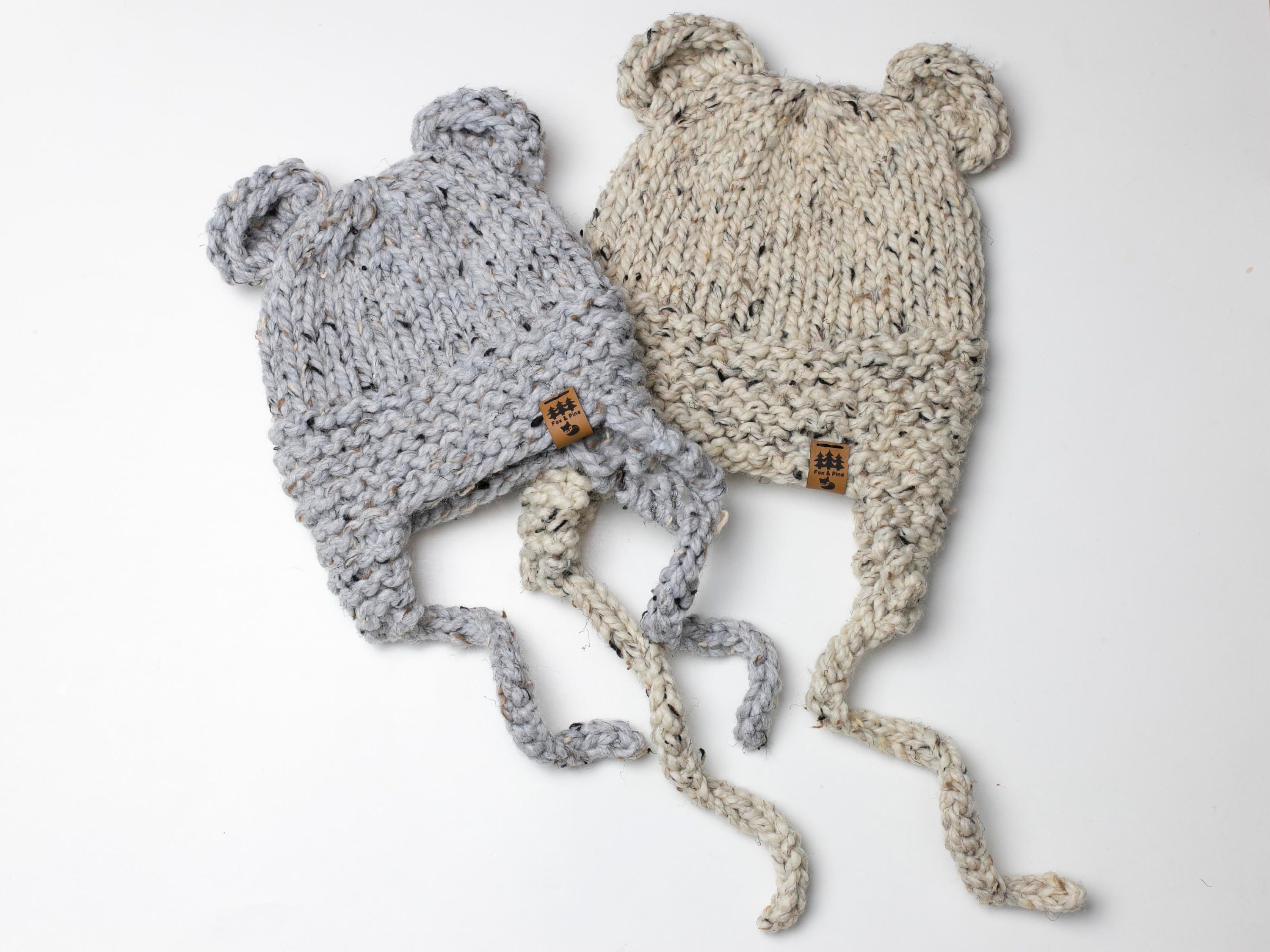 Bear Ear Flaps Hat Knitting Pattern Trapper Aviator Chunky Side Ties ...