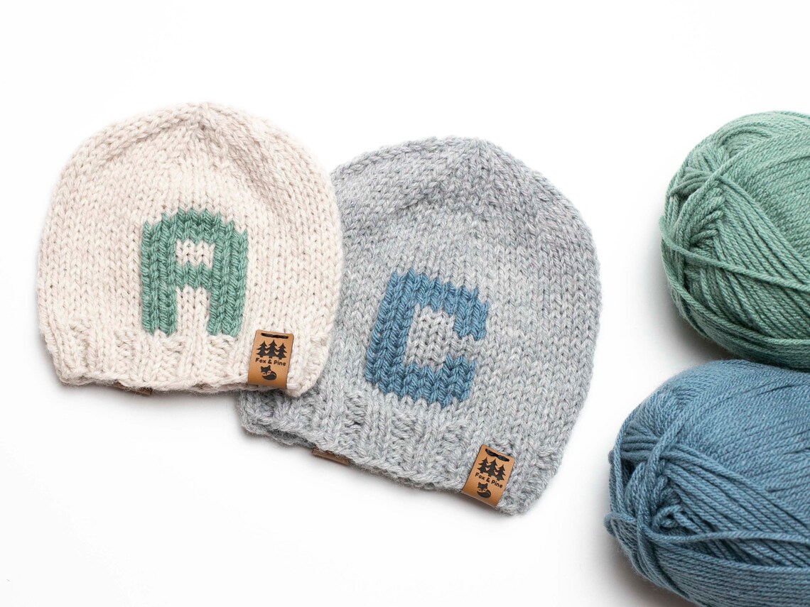 Monogram Hat Knitting Pattern Initial Letter Name Personalized - Etsy