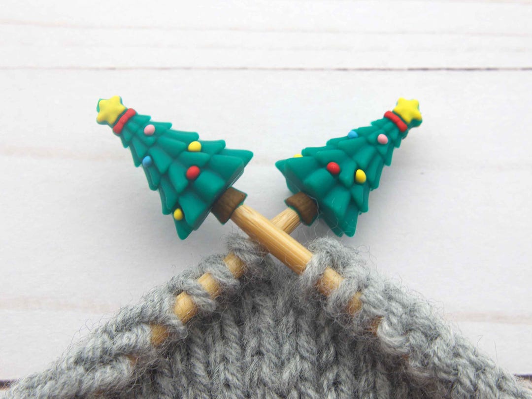 Christmas Tree Stitch Stoppers Knitting Needle Holders Holidays Santa ...