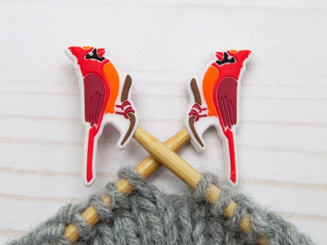Red Cardinal Stitch Stoppers Knitting Needle Point Protectors Bird ...