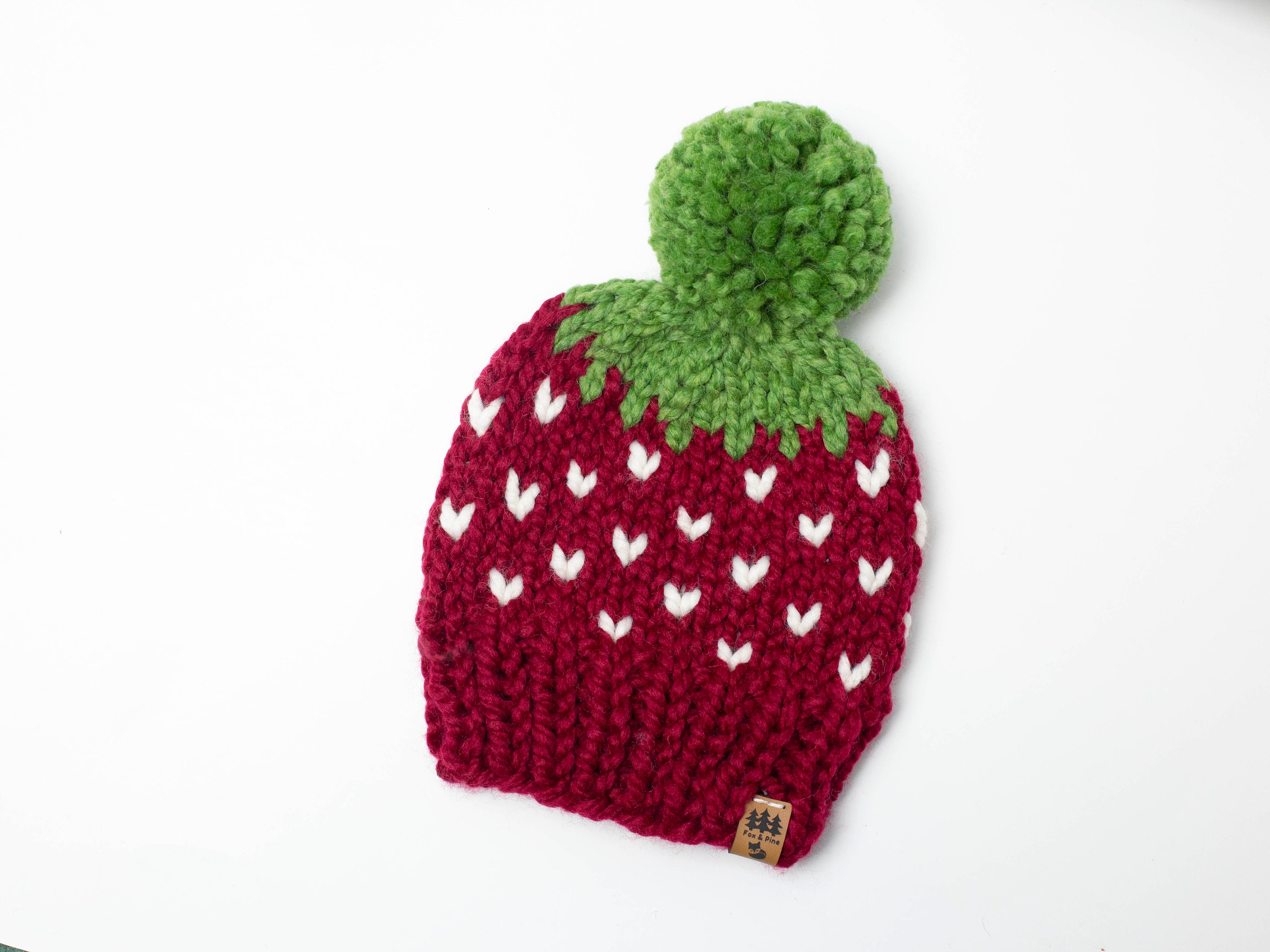 Strawberry Hat Knitting Pattern Chunky Knit Pompom Winter | Etsy