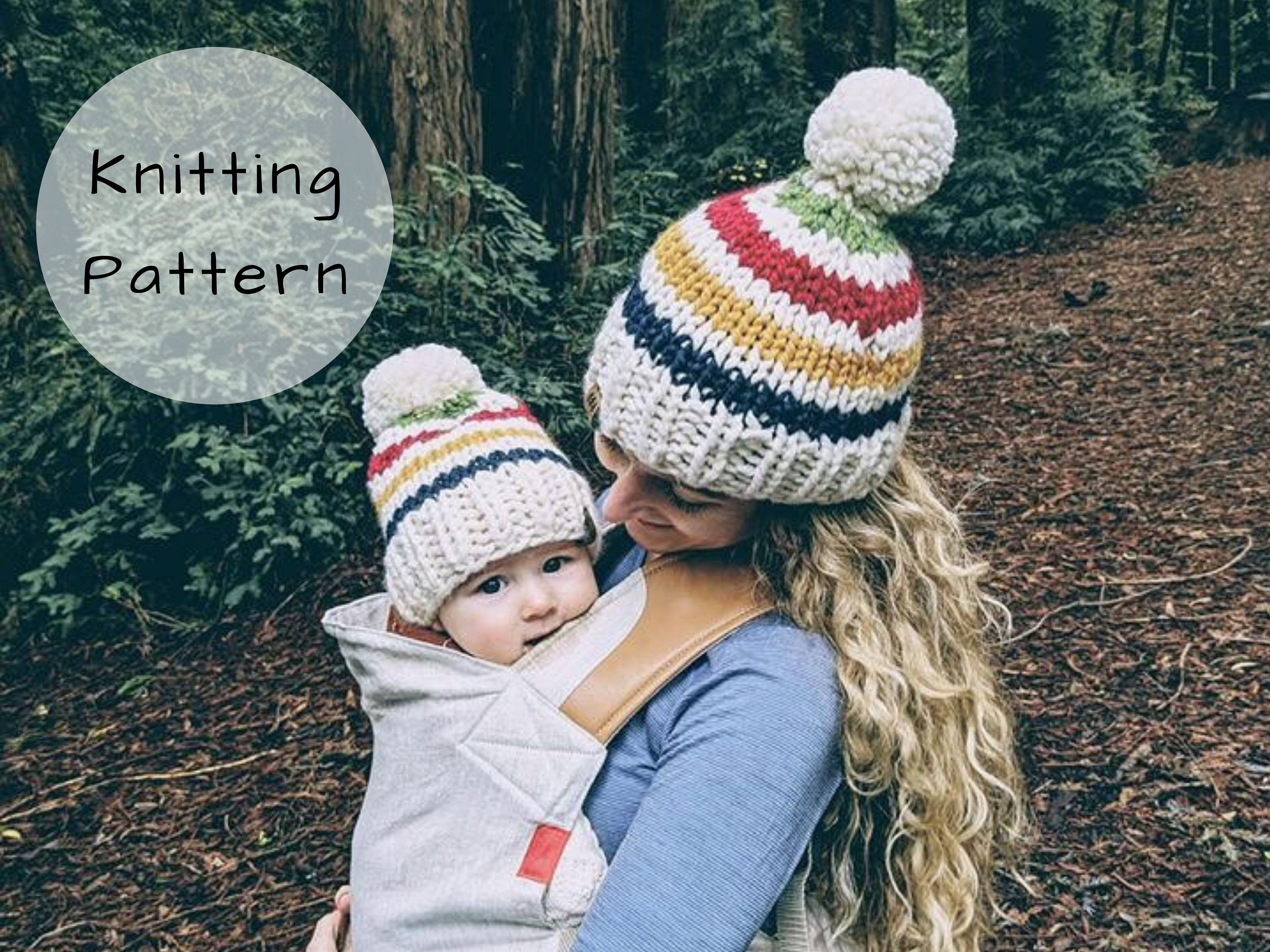 Knitting Pattern Classic Canadian Striped Hat Chunky Pompom - Etsy Canada