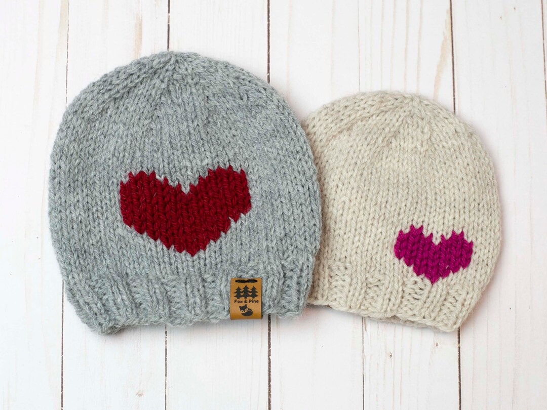 Heart Hat Knitting Pattern Knit Winter Beanie Toque Love Valentine's ...