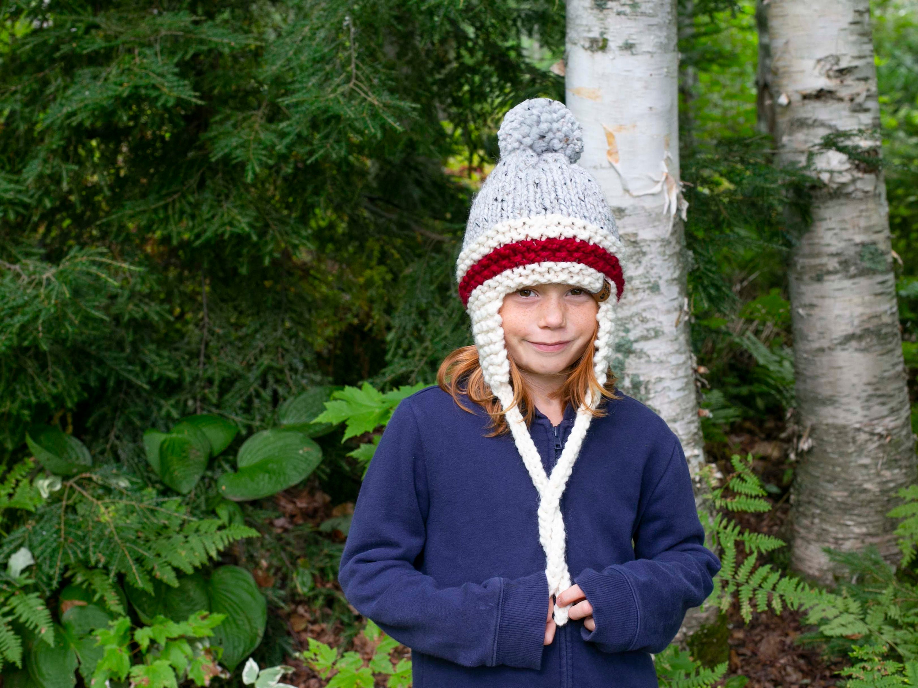 Roots Red Stripe Ear Flaps Hat Knitting Pattern Trapper | Etsy