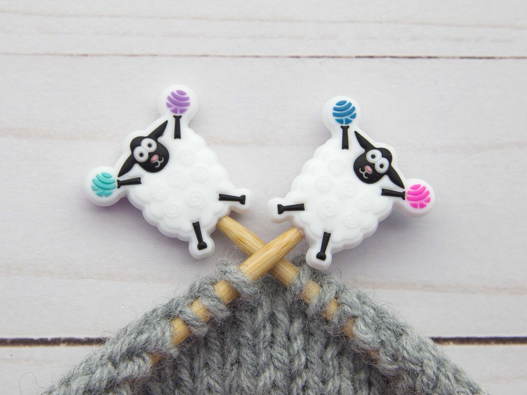 Cheerful White Sheep Stitch Stoppers Knitting EXCLUSIVE Needle Holders ...