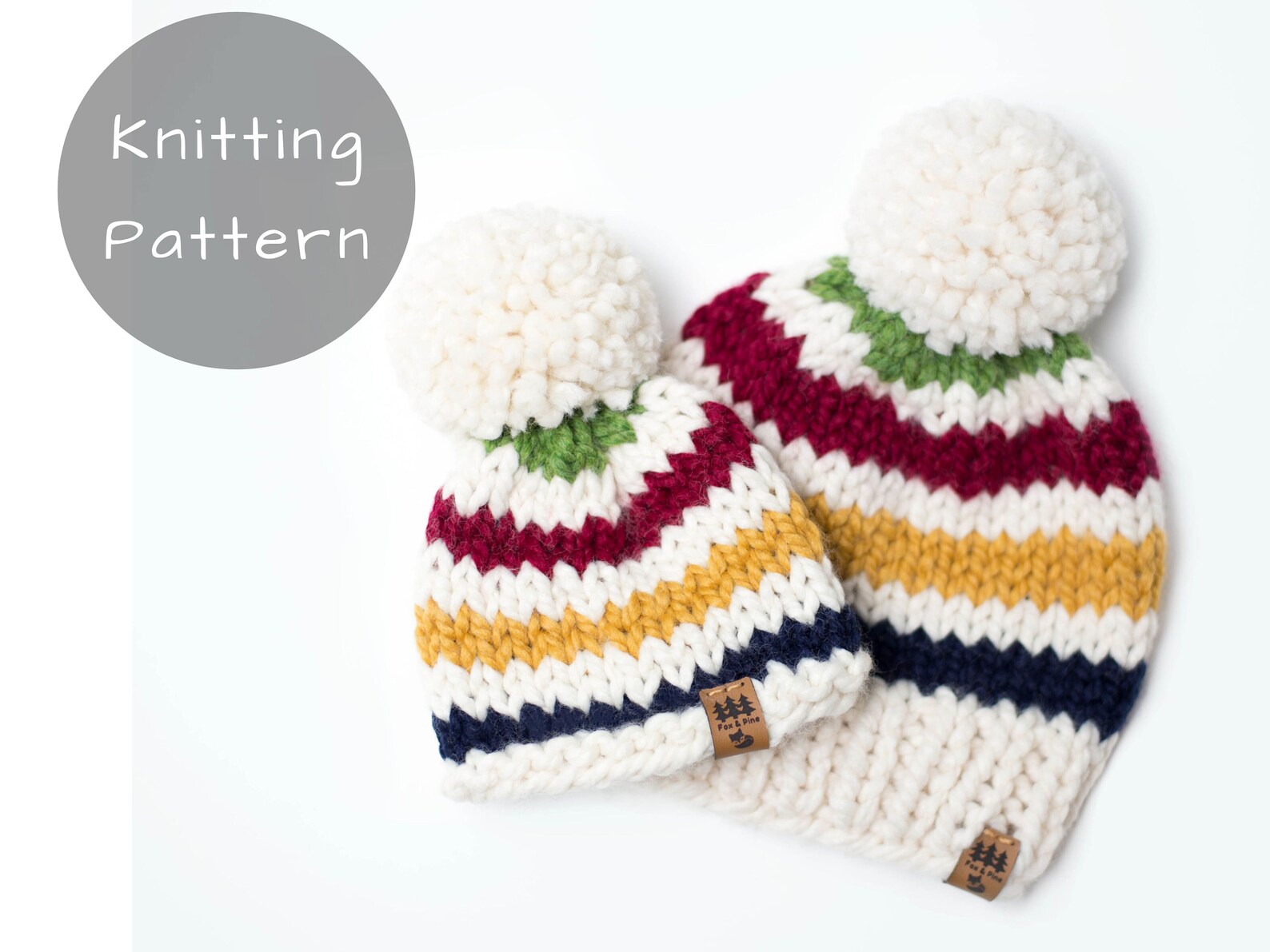 Knitting Pattern Classic Canadian Striped Hat Chunky Pompom | Etsy Canada