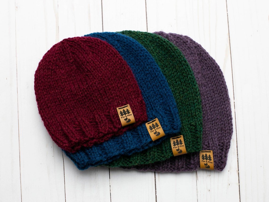 Hat Knit Flat Straight Needles Medium Weight Solid Basic Hat Knitting ...