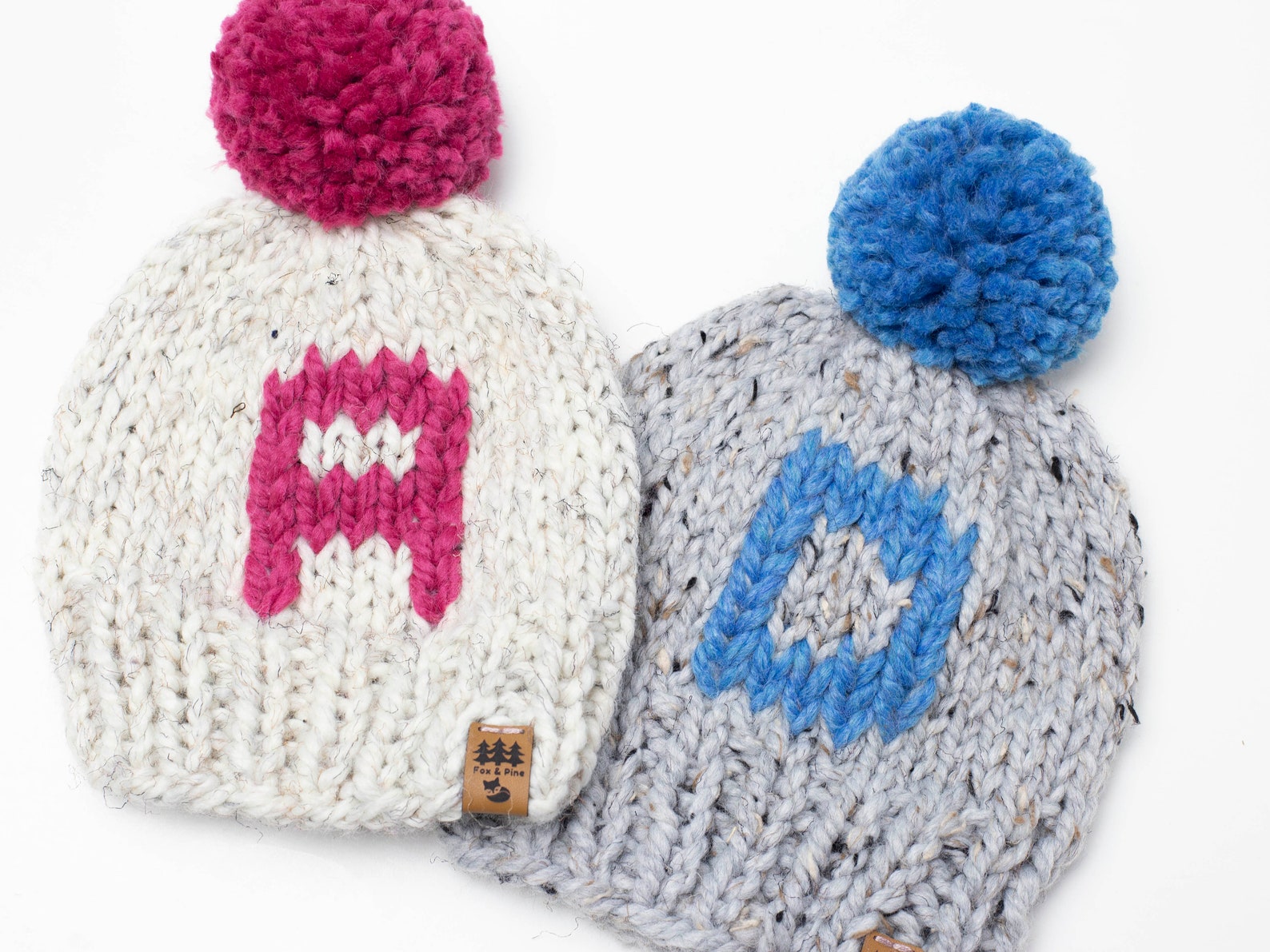 Monogram Hat Knitting Pattern Initial Name Letter Chunky Knit Pompom ...