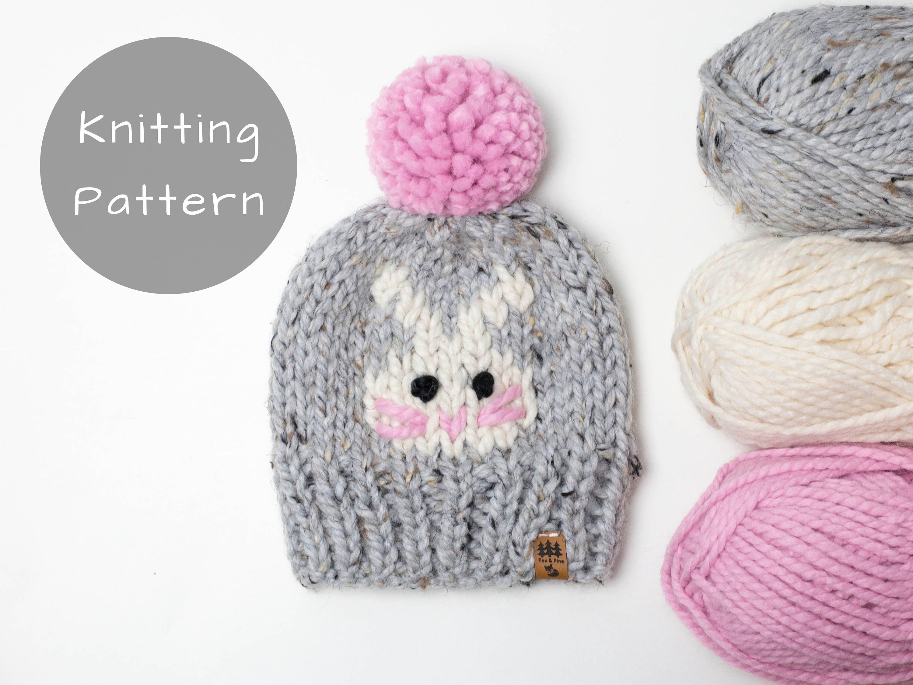 Bunny Hat Knitting Pattern Chunky Knit Pompom Easter Rabbit - Etsy Canada