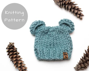 Knitting Pattern Bear Ears Hat Chunky Animal Winter Toque | Etsy