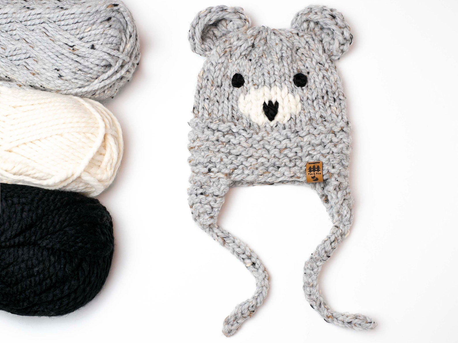 Bear Ear Flaps Hat Knitting Pattern Trapper Aviator Chunky Side Ties ...